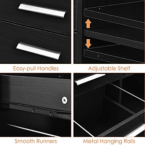 Giantex 3-Drawer File Cabinet, Mobile Lateral Filing Cabinet with Wheels, Large Printer Stand with 3 Drawers and Open Storage Shelves, Multifunctional Storage Cabinet for Home Office (Black)