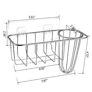 Sponge Holder Sink Caddy, BOJODPIE 2-in-1 Dish Brush Holder & Sponge Holder, Stainless Steel Kitchen Sink Organizer, Adhesive Installation No Drilling