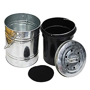 Kitchen Stainless Steel Compost Bin for Kitchen Countertop - 1.3Gallon Compost Bucket for Kitchen with Lid - Includes 1 Spare Charcoal Filter