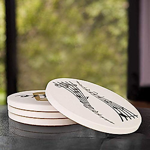 Coasters for Drinks Absorbent, Marble Coasters, Haina Drink Coaster Set of 4 - Music Style Home Decor Stone Coasters with Cork Backing Unique Present for Friends, Men, Women, Home, kitchen, - White