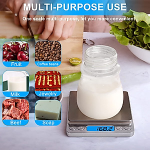 Yoncon Small Digital Food Scale Ounce/OZ and Gram Scale, Kitchen Scale 3000g/0.1g High Precision for Baking, Soap Making, Jewelry, Includes 2 Trays and Batteries, 9 Units, Tare Function, Easy to Store