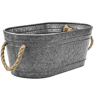 MyGift Rustic Galvanized Metal Beverage Bucket, Party Beverage Tub, Ice Buckets with Rope Handles