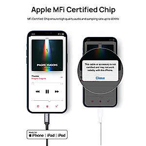 JSAUX Lightning to 3.5mm Audio Cord 6FT, [Apple Mfi Certified] Aux Cable Compatible with iPhone 14/14 Pro/13/13 Pro Max/12/12 Mini/12 Pro/12 Pro Max/11 Pro/11 Pro Max/X/XR/XS Max/Car Stereo-Grey