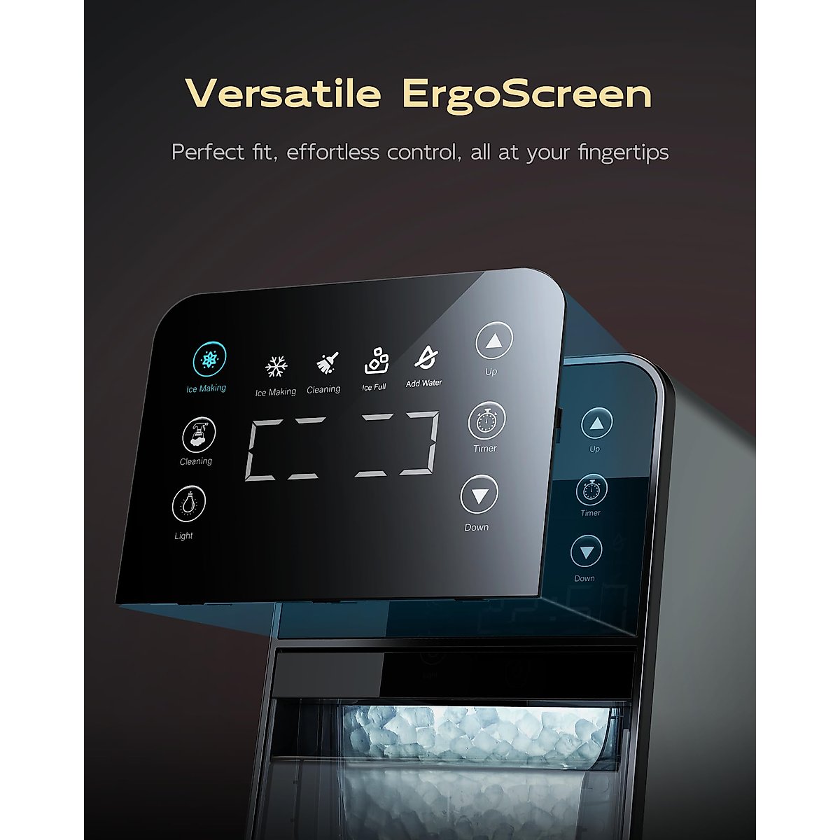 ecozy Nugget Ice Maker Countertop, Intuitive Ergonomic EcoScreen with One-Touch Timer, 33Lbs/24H Pebble Ice Maker Machine, Pull-Out Ice Basket with 3Lbs Storage, Self-Cleaning for Drinks & Cocktails