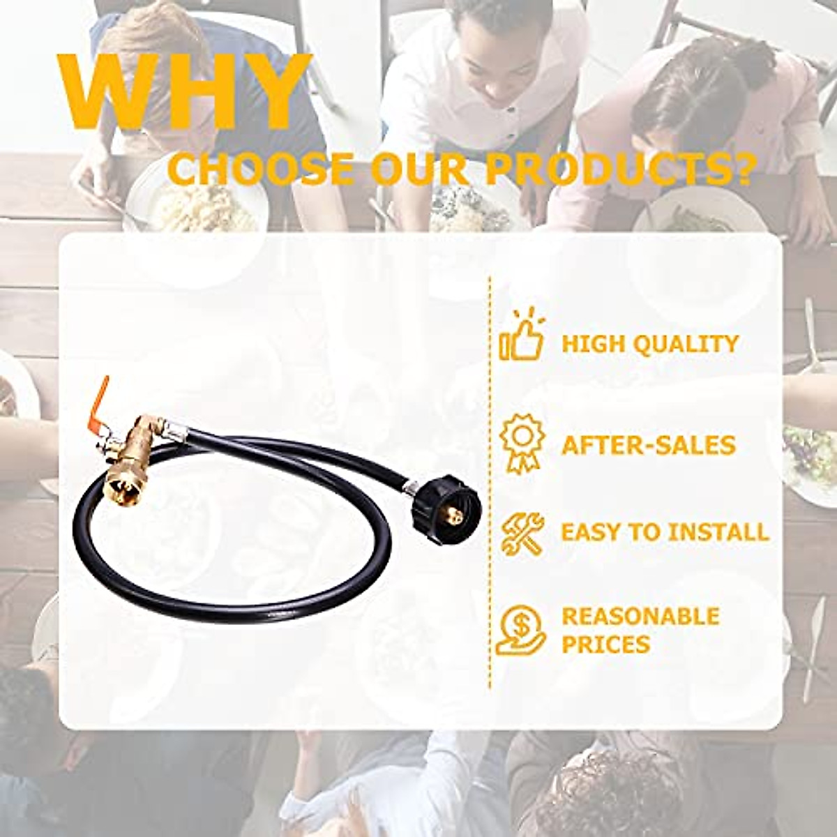 New Updated Propane Refill Adapter Hose 36’’ Propane Extension Hose Propane Refill Hose with ON-Off Control Valve for 1 LB Propane Gas Tank 350PSI High Pressure Camping Grill (QCC Type1 Inlet)