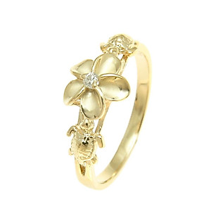 Arthur's Jewelry Yellow gold plated sterling silver 925 Hawaiian plumeria flower cz sea turtle ring size 9.5