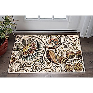 Giselle Transitional Floral Ivory Scatter Mat Rug, 2' x 3'