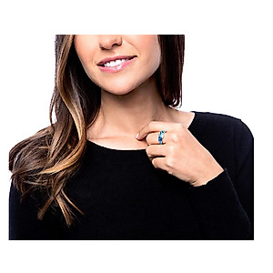 Beaux Bijoux Sterling Silver Created Opal Ring for Women | Simulated Blue Opal Gemstone Band Ring | Fine Stackable Silver Band Ring Band