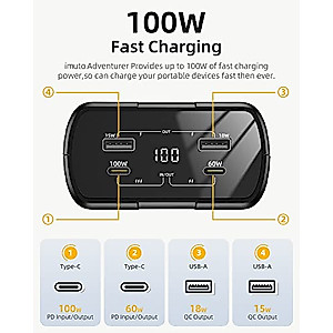 External Battery for Laptop, imuto 100W 99Wh Portable Laptop Charger,PD Fast Charging USB C Power Bank,Compatible with Laptop,Macbook,Dell Xps,Surface,iPad,Steam Deck,Switch, iPhone 14/13,Galaxy,Pixel