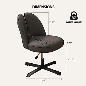 XUEGW Cute Desk Chair No Wheels Office Chair Armless Computer Task Chair Height Adjustable PU Leather Vanity Chairs Swivel Makeup Bedroom Chair for Home Office, Black
