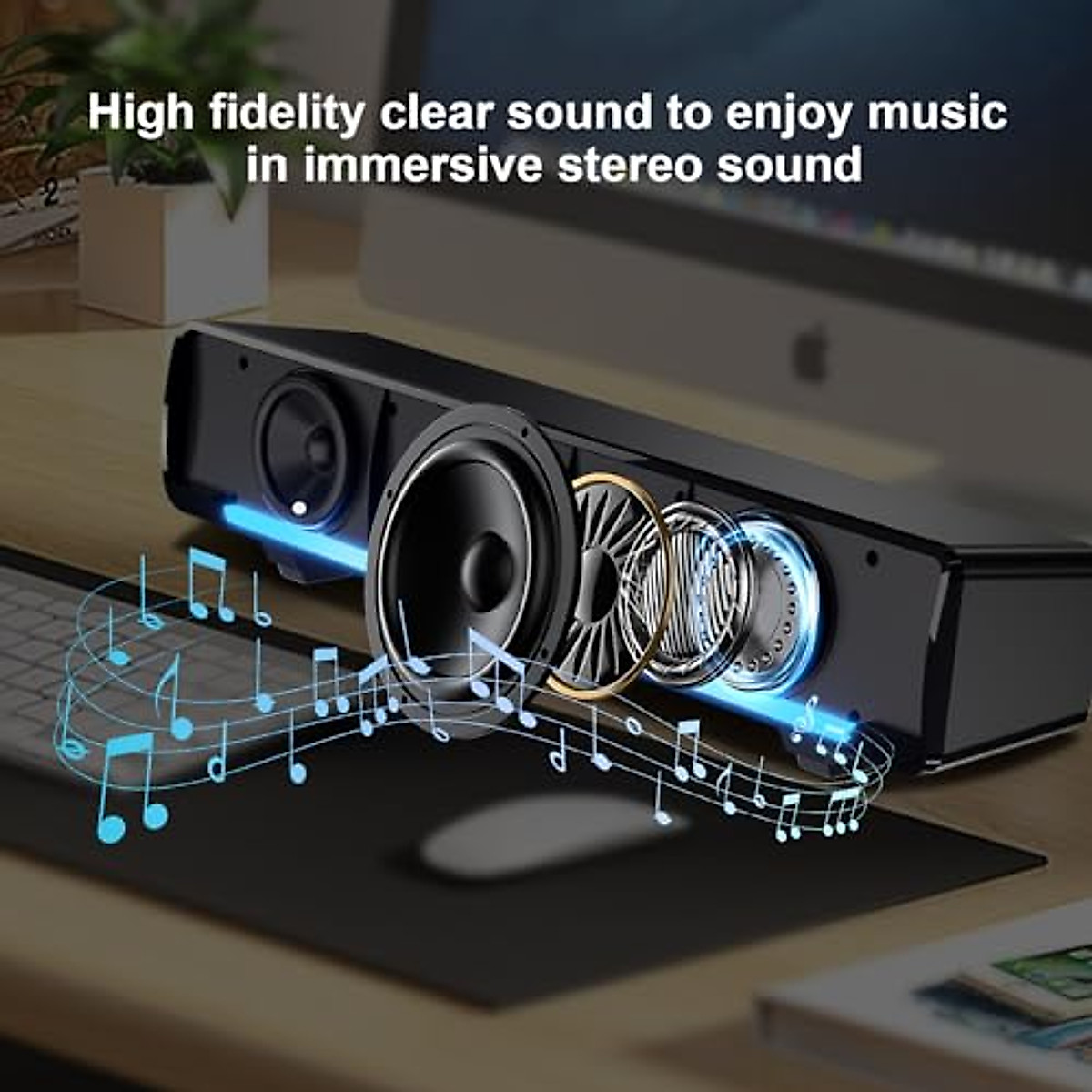 MARBOO Computer PC Bluetooth Soundbar Speakers Wireless USB Powered Laptop Desktop Monitor Speakers for PC Smartphone Ipad Tablet-Lighting Control-Switch Power On/Off