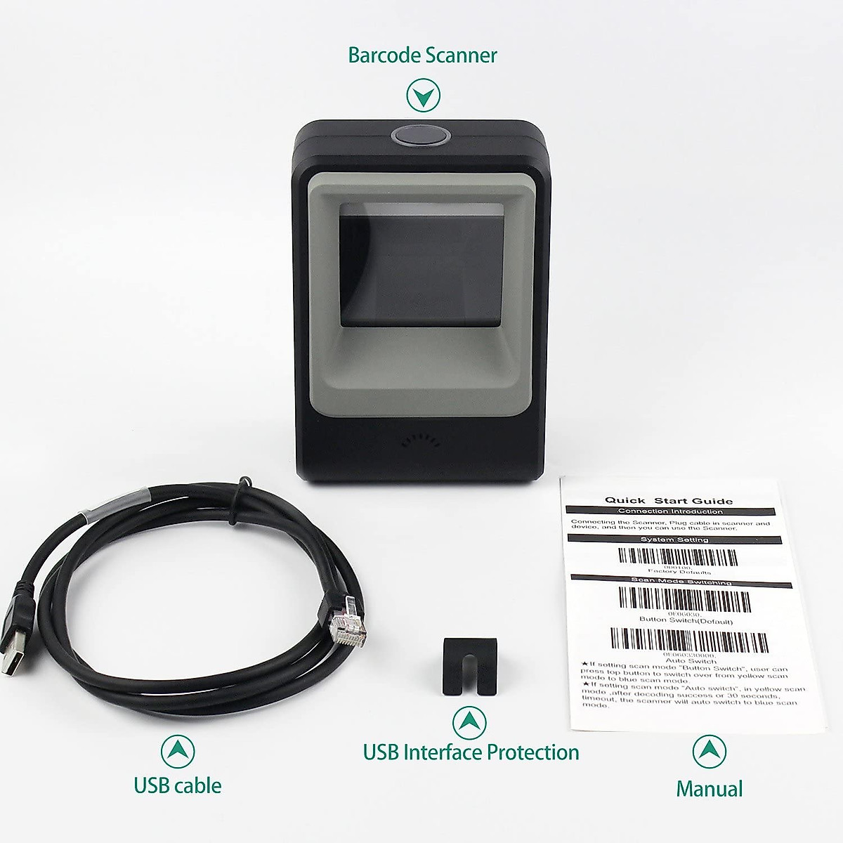 Handsfree 2D 1D Barcode Scanner,Alacrity QR Omnidirectional Desktop Bar Code Reader Scanner, Capture Barcodes from Mobile Phone Screen, Black