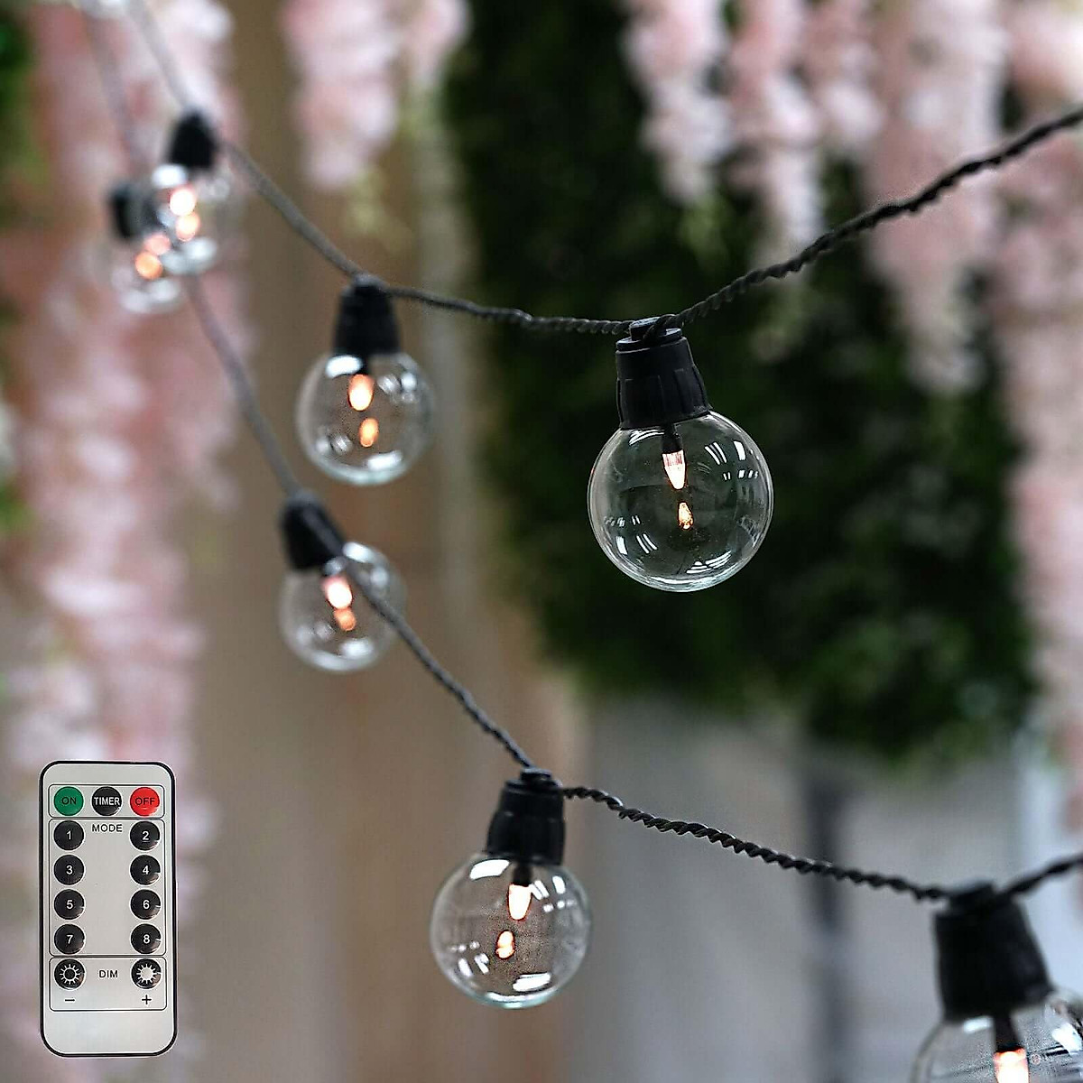 Efavormart 26FT String LED Lights with 25 Clear Bulbs 8 Mode Dimmable Warm White Waterproof Outdoor/Indoor Patio - Remote Included