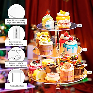 MYHAPL LED Acrylic Cupcake Stand,Square Clear Cupcake Tower Display Stands for Halloween Party, Christmas,Wedding, Party, Baby Shower,Get-Together(3 Tier Round)