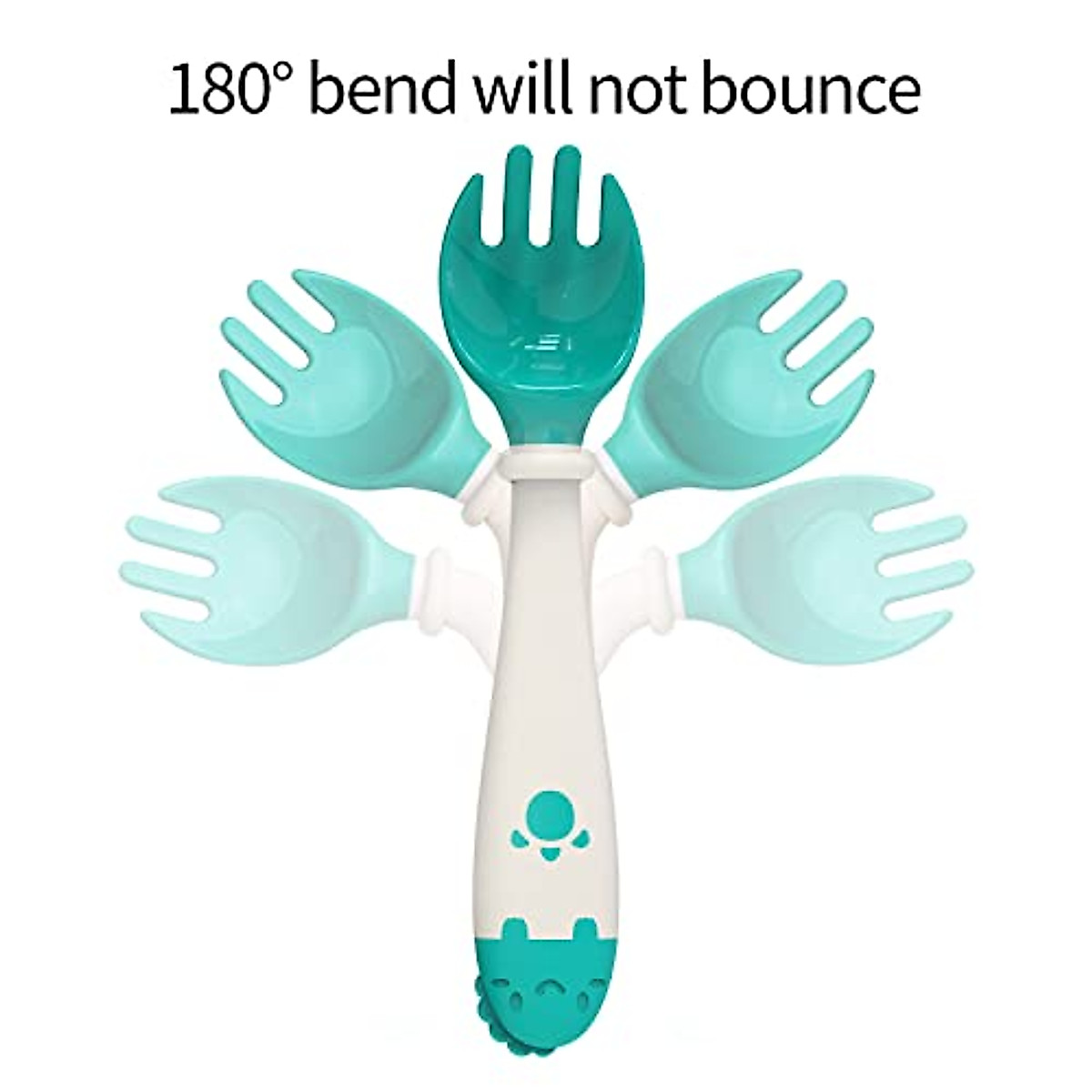 Deejoy Toddler Utensils with Travel Case, Baby Spoons and Forks Set for Self Feeding, Silicone Bendable Handle, Easy Grip Heat-Resistant, Self-feeding Flatware Sets for Kids (Stage 2) Green