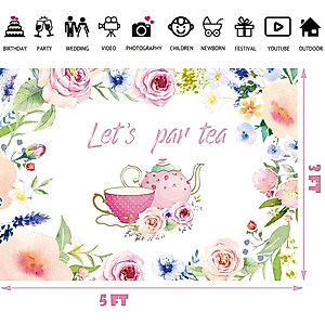Let's Par Tea Backdrop Tea Time Photo Background Teapot Teacups High Tea Themed Bridal Shower Engagement Bachelorette Baby Shower Party Supplies Photo Studio Props Decorations