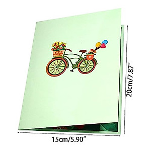 ASYWISH Bicycle Pop-Up Card 3D Flower Basket Travel Card With Envelope Mother Day Birthday Card For Mom Wife Greeting Card Gift 3D Greeting Card