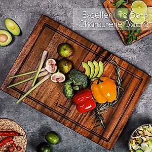 TALENT Wood Cutting Board, 100% Natural Wooden Cutting Boards for Kitchen, Acacia Wood Chopping Board with Juice Groove, Heavy Duty Serving Tray Butcher Block Boards, Pre Oiled, 18.9 x 12.8 x 1.2 in