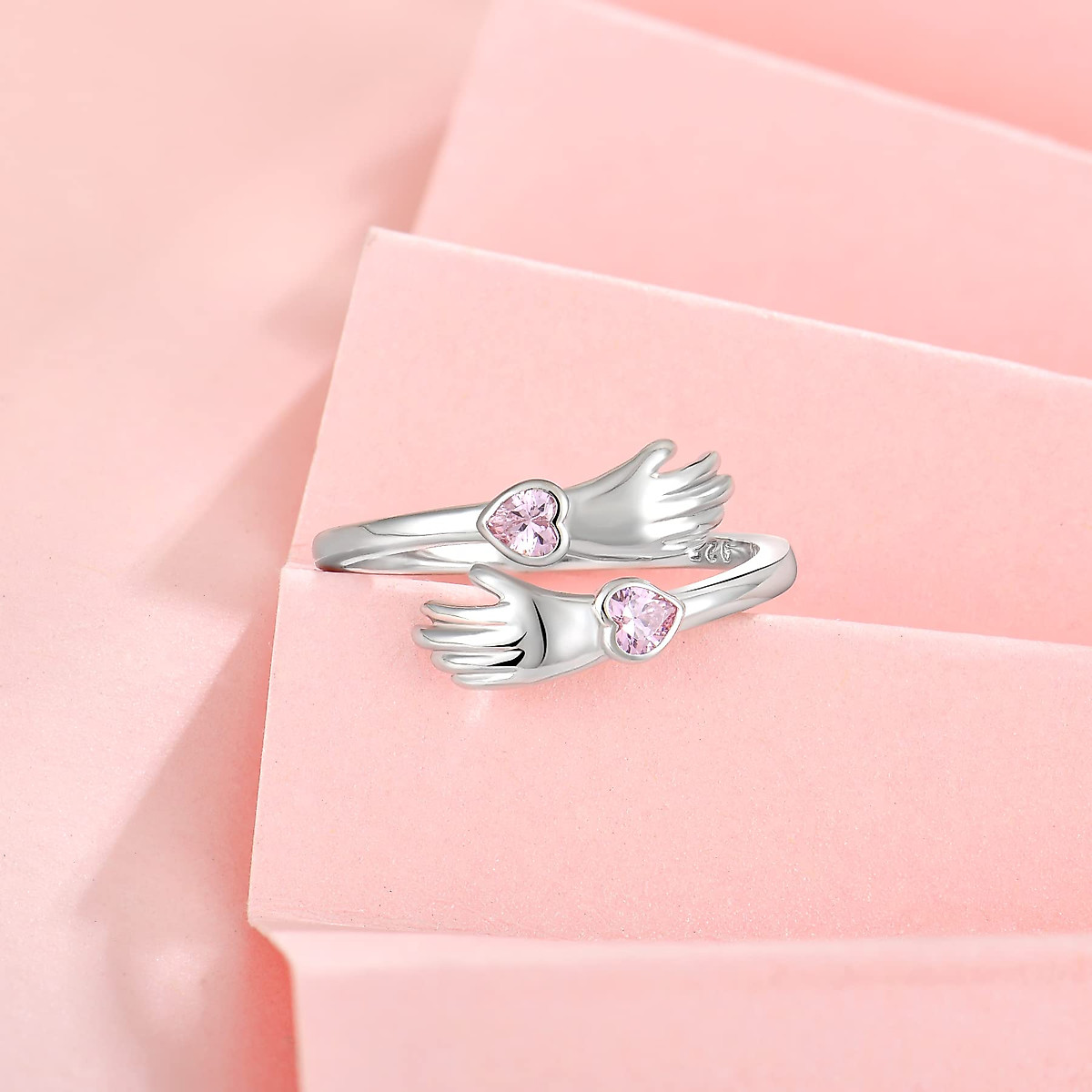 STARCHENIE Hug Ring 925 Sterling Silver Open Adjustable Hugging Hands Ring for Women Size 10