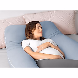 AngQi Pregnancy Pillows, U Shaped Pregnancy Body Pillow for Sleeping, 55 inch Maternity Pillow for Pregnant Women with Soft, Super Breathable Rayon Cover from Bamboo,Blue