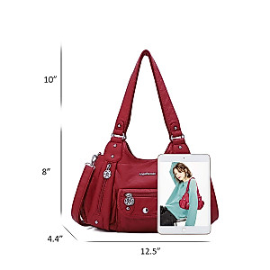 Angel Barcelo Roomy Fashion Hobo Womens Handbags Ladies Purse Satchel Shoulder Bags Tote Washed Leather Bag Red