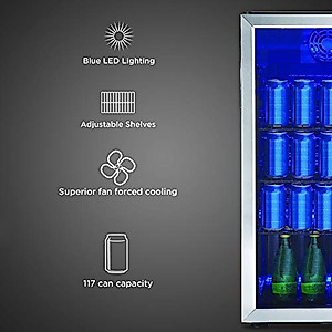 Danby DBC117A1BSSDB-6 117 Can Beverage Center, 3.1 Cu.Ft. Freestanding Drinks Refrigerator for Basement, Dining, Living Room-Bar Fridge Perfect for Beer, Pop, Water, Black/Grey