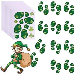 60 Pieces St. Patrick's Day Leprechaun Footprints Floor Stickers Removable Shamrock Foot Stickers Decorations Floor Decals Stickers for Window Walls Shamrock Party Favors Supplies Decoration