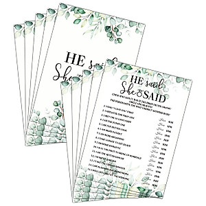 Bridal Shower Game Set - He Said She Said Party Cards for Wedding - Greenery Wedding Party Favor Decor - Tropical Jungle Engagement/Bachelorette Party Games Supplies & Activities - 30 Game Cards(B01)