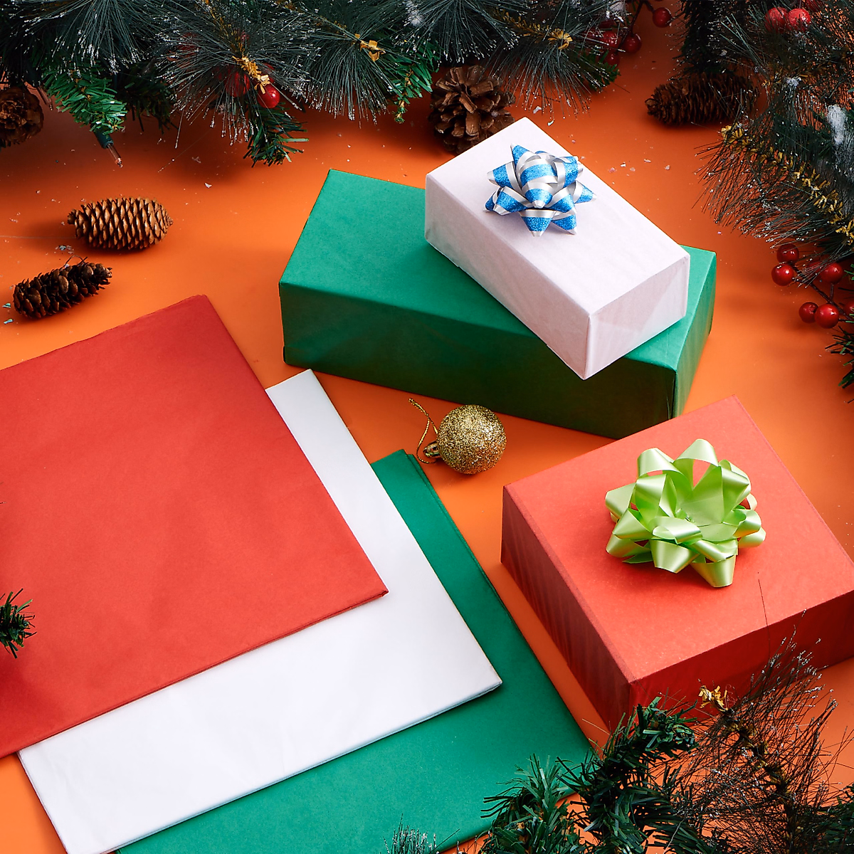 JOYIN 72 Sheets Christmas Tissue Paper Assortment (Red, Green & White) in 20" x 20" for Christmas Wrapping Tissue Paper, Party Supply