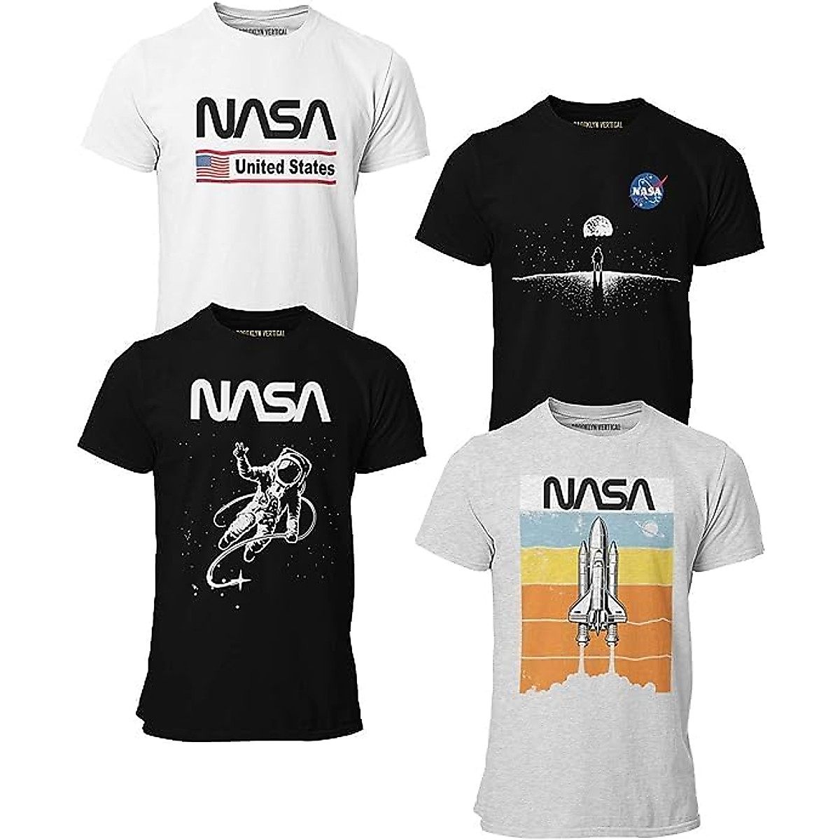 BROOKLYN VERTICAL Officially Approved NASA Product 4-Pack Boys Short Sleeve Crew Neck T-Shirt with Chest Print