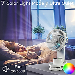 6" Clip On Fan, Rechargeable Battery Operated Fan, 9 Speed Powerful Desktop Fan with Light, Digital Display, Auto Oscillation Table Fan with Sturdy Clamp & Hooks for Home Office Outdoor Camping Travel
