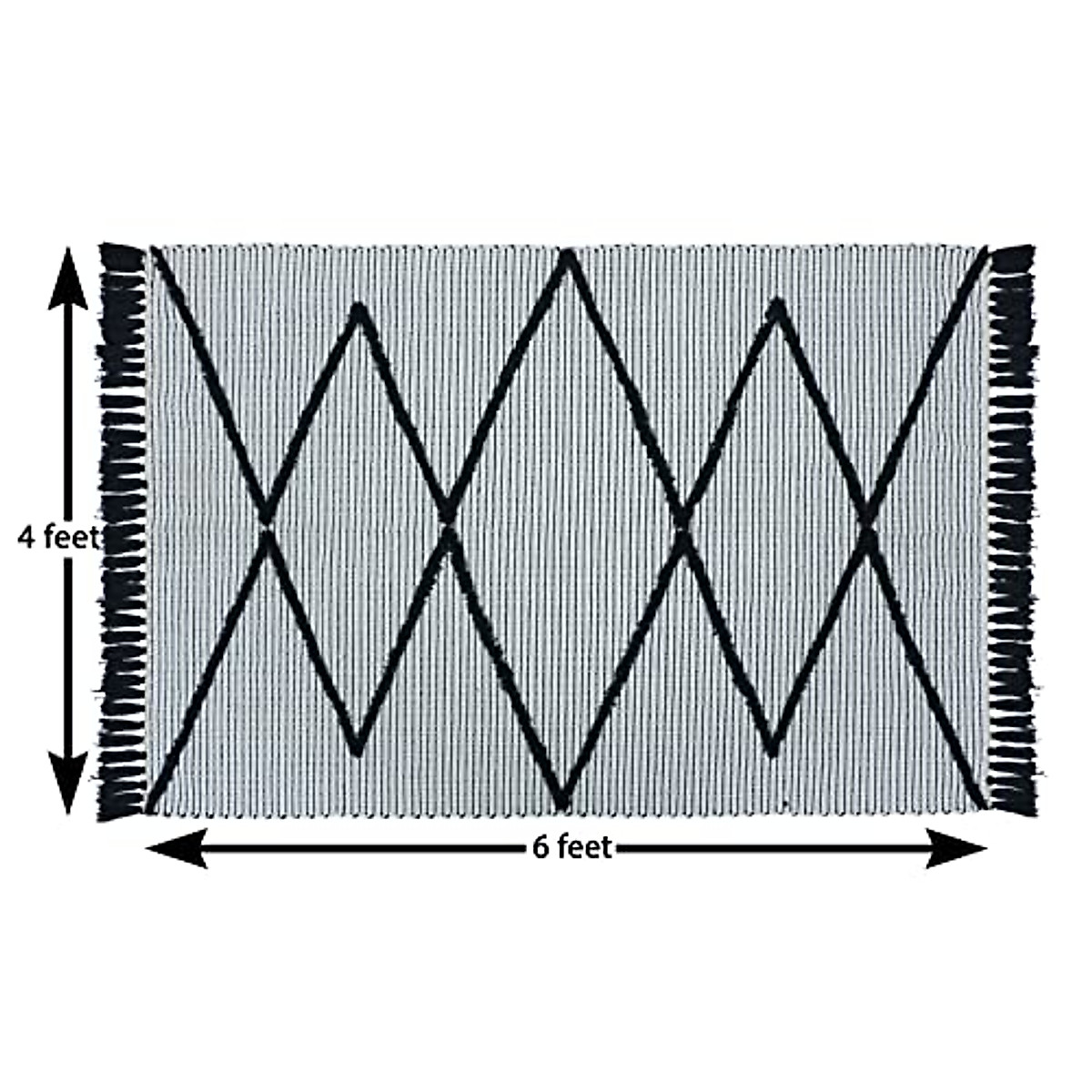 SISOSU Stripes Cotton Area Rug - Braided Black Carpets Suitable for Living Room, Bedroom, Dining Room, Home Décor - Handcrafted Traditional Rugs - Non-Skid - 4’ x 6’ - White & Black