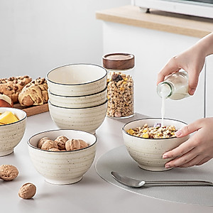 vancasso Bonbon 24oz Stoneware Cereal Bowls 5.5 Inch Microwave & Dishwasher Safe Lead-free Soup Bowls Beige Bowls Set of 6 Kitchen Bowl for Pasta Oatmeal Salad Dessert