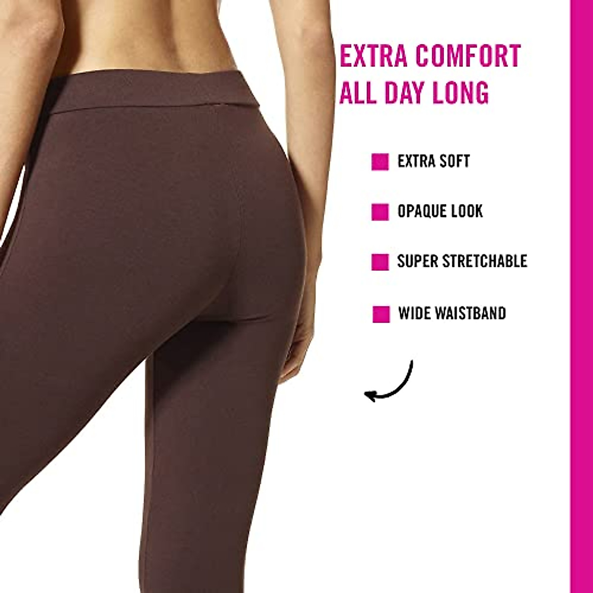 HUE Women's Wide Waistband Blackout Cotton Leggings, Assorted, Espresso, Large