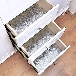 Feisoon 15.7"x78.7" Silver Kitchen Backsplash Contact Paper Silver Peel and Stick Wallpaper Kitchen Waterproof Contact Paper Self Adhesive Aluminum Foil Wallpaper for Countertop Drawer Shelf Liner