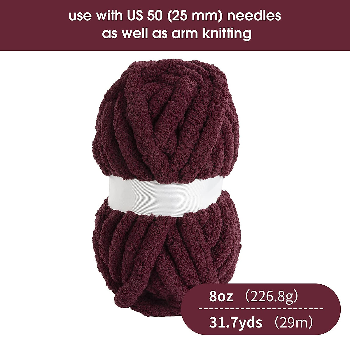 HOMBYS Wine Red Chunky Chenille Yarn for Crocheting, Bulky Thick Fluffy Yarn for Knitting,Super Bulky Chunky Yarn for Hand Knitting Blanket, Soft Plush Yarn, 8 Jumbo Pack (27 yds,8 oz Each Skein)