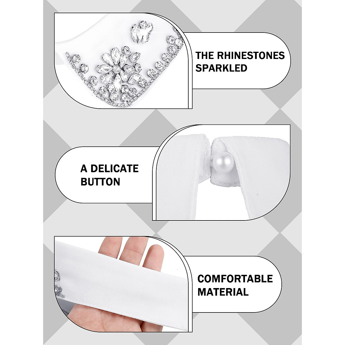 2 Pcs Fake Collar Detachable Collar Half Shirt Blouse Diamond Jewel Faux Collar Rhinestone False Collar Top for Women Girls (Rhinestone)