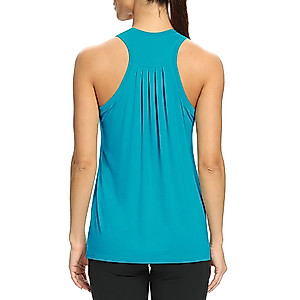 Mippo Long Workout Shirts for Women Tennis Tops Womens Athletic Tank Tops Gym Shirts Yoga Clothes High Neck Tank Top Workout Apparel Flowy Exercise Shirt for Women Turquoise XL