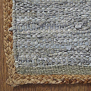 Superior Hand-Woven Kerani Leather, Cotton, and Jute Area Rug, 8' X 10', Smoked Gray
