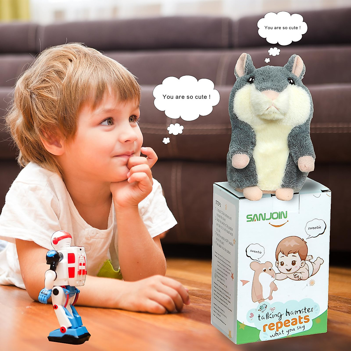 TWORIVER Toddler Toys Talking Hamster Repeats What You Say,Toys for 2 3 4 5 6 7 8 13 Year Old Girl Boy Birthday Gifts Ideas,Valentines Day Gifts for Kids Adults Easter Stuffed Animals Plush Toy Gray