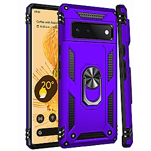 IKAZZ Suitable for Google Pixel 6 Pro Case,Military Grade Shockproof Heavy Duty Protective Phone Cover Pass 16ft Drop Test with Magnetic Kickstand Car Mount Holder Purple