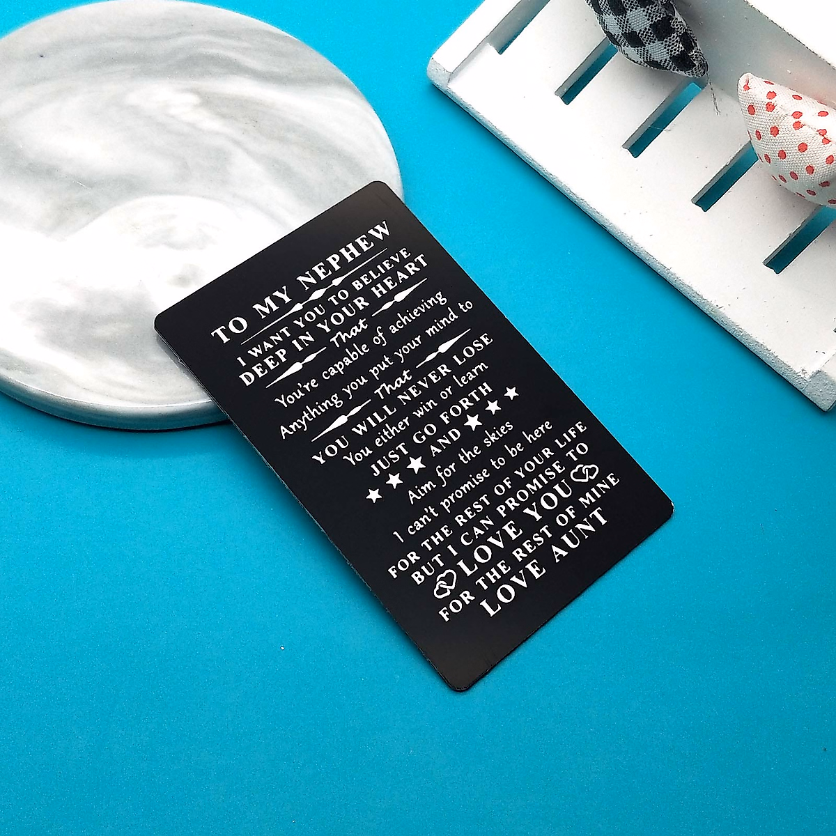 Xiahuyu Nephew Gifts from Aunt Christmas Birthday Gifts for Nephew Engraved Wallet Card for Nephew Graduation Gifts Inspirational Gifts for Nephew