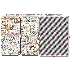 Sikiweiter Birthday Wrapping Paper Sheet - 10 Sheets Folded Flat Gift Wrapping Paper for Boys Girls Men Women - 19.7 x 27.6 Inches Per Sheet