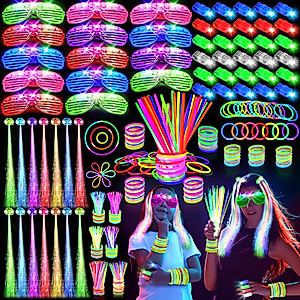 SHQDD158 PCS Glow in the Dark Party Supplies,14PCS LED Glasses, 30LED Finger Lights, 14LED Light Hairs and 100PCS Glow Sticks Bracelets, New year Party Favors for New Year, Wedding, Concert,Neon Party