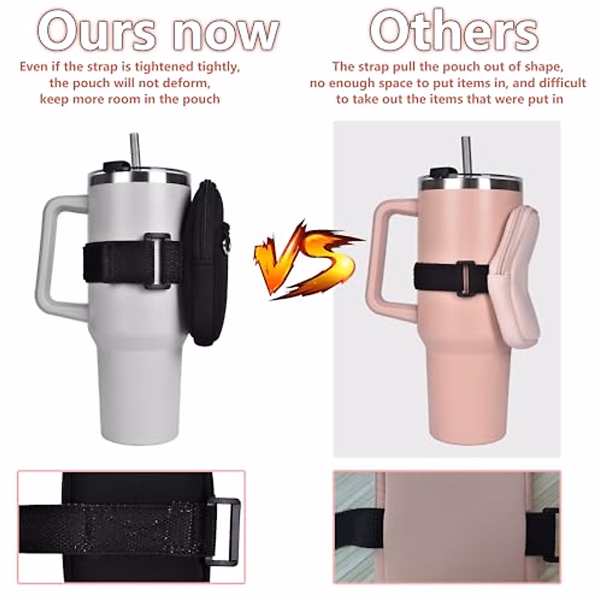 Neoprene Water Bottle Pouch Compatible with Stanley Tumbler Quencher Adventure IceFlow Compatible with Simple Modern with Handle 20oz 30oz 40oz, Gym Tumbler Cup Accessories Bag for Sports (Black)