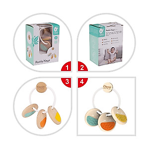 Classic World Wooden Rattle Teether Teething Toy Natural Teether, Rattle Key with Silicone, Wood Teether