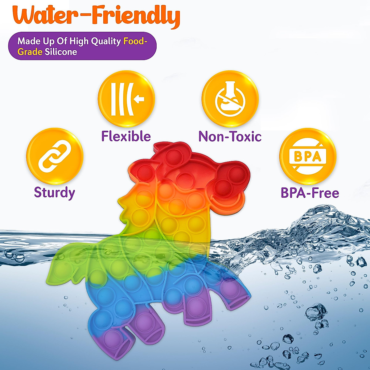 Animals Pop Fidget Toys Set, Silicone Rainbow Dinosaur Popper Fidget Set for Children, Sensory Squeeze Toys Stress Reliever Tool for Kids Adult ADHD Lion, Tiger, Horse and Duck 4 Pack