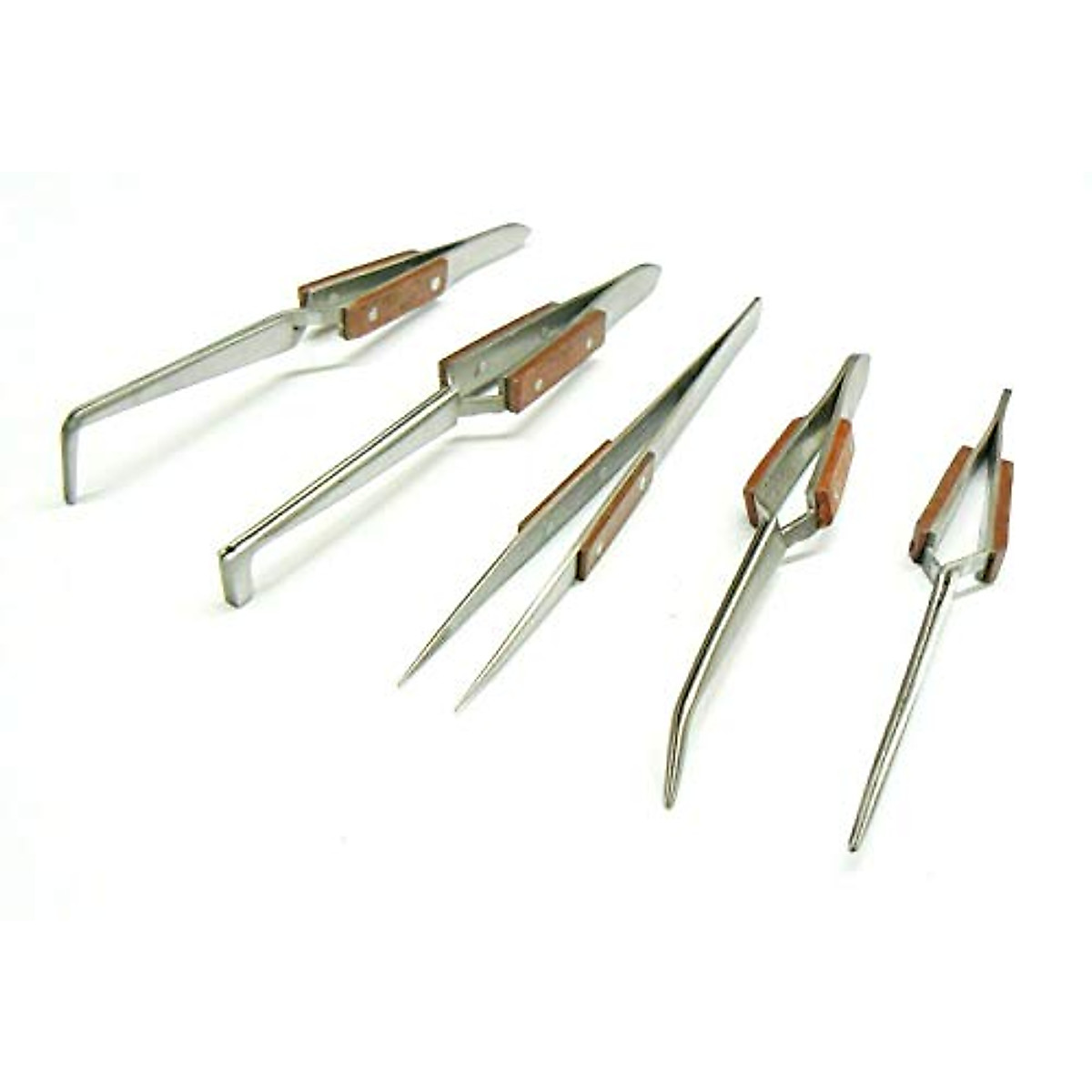 Fiber Grip Tweezers Jewelry Hobby Craft Soldering Fiber Grip Cross Locking Set Bent and Straight Tip 5 PCS By JTS