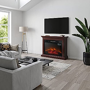 Della 31 Inch Mantel with 23 Inch 1400W Electric Fireplace with Remote Control, Heater with Realistic LED Flames, for Living Room or Bedroom - Brown