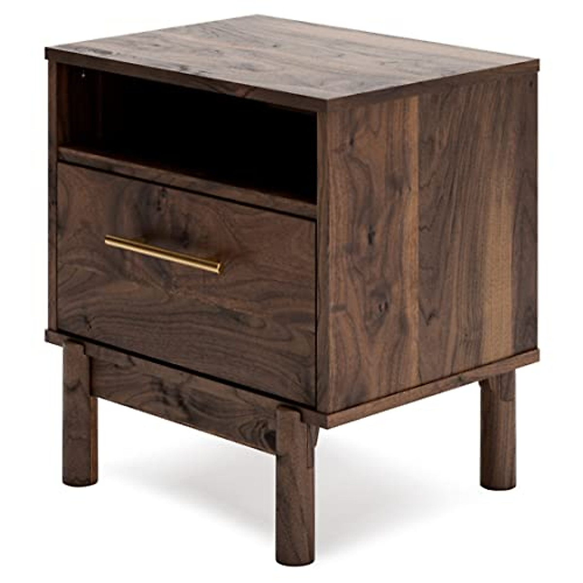 Signature Design by Ashley Calverson Modern 1 Drawer Nightstand with Open Cubby, 21.18" Tall, Dark Brown